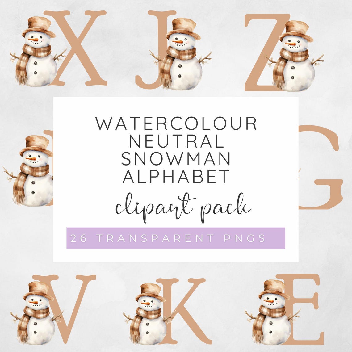 Snowman Alphabet, Neutral Snowman, Watercolour Snowman Clipart ...