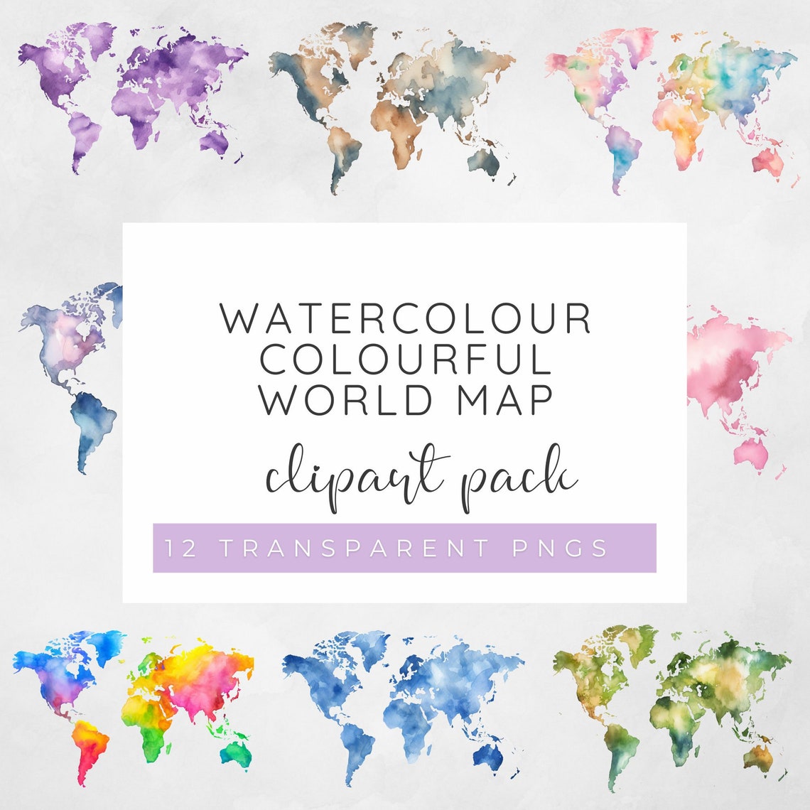 World Map Clipart, Wedding Map Illustration, Travel Clipart, Rainbow ...