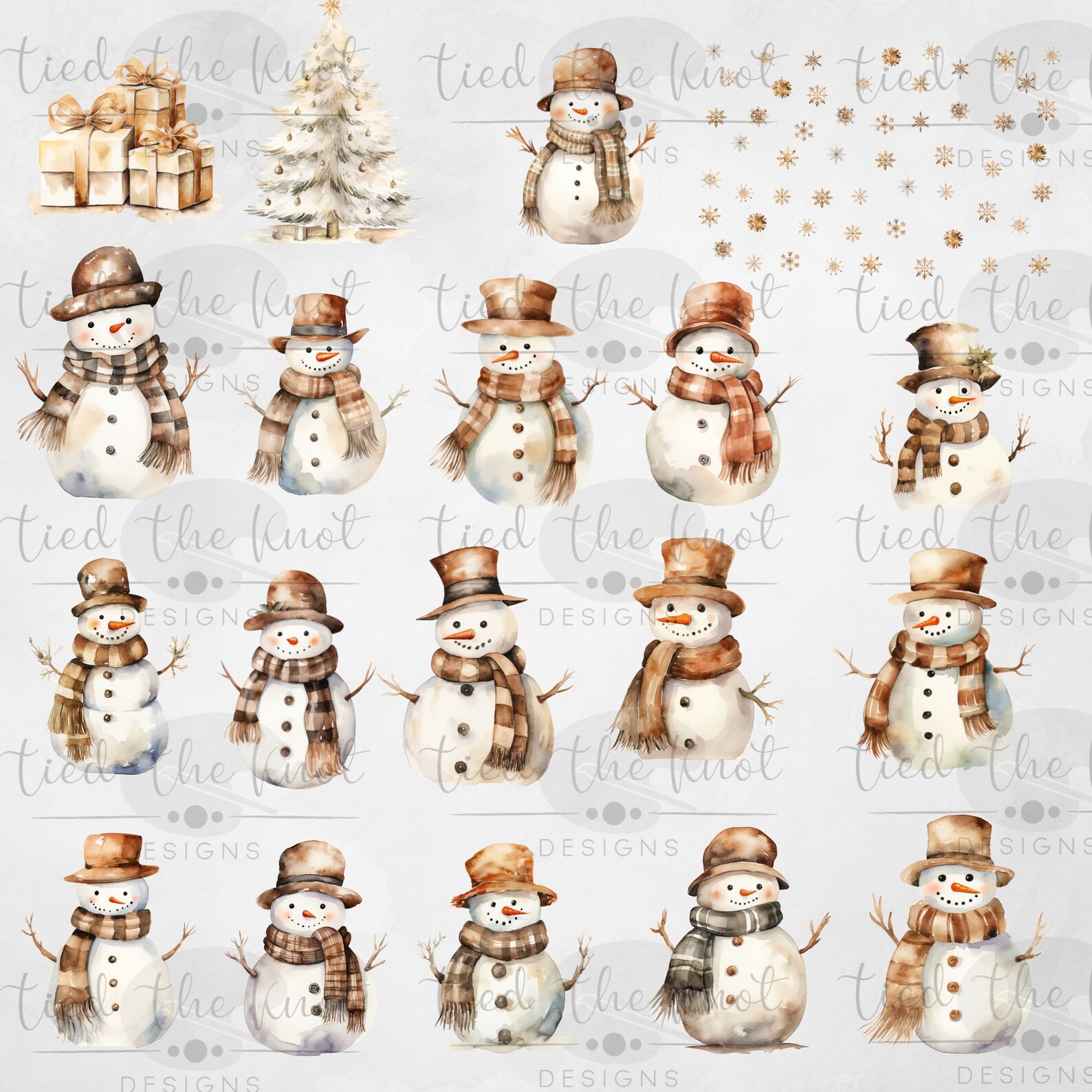 Snowmen Clipart, Neutral Snowman, Watercolour Snowman Clipart, Neutral ...