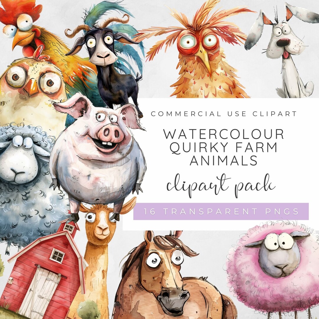 Quirky Farm Animals Clipart, Crazy Chicken PNG, Farmyard Animal Clipart ...