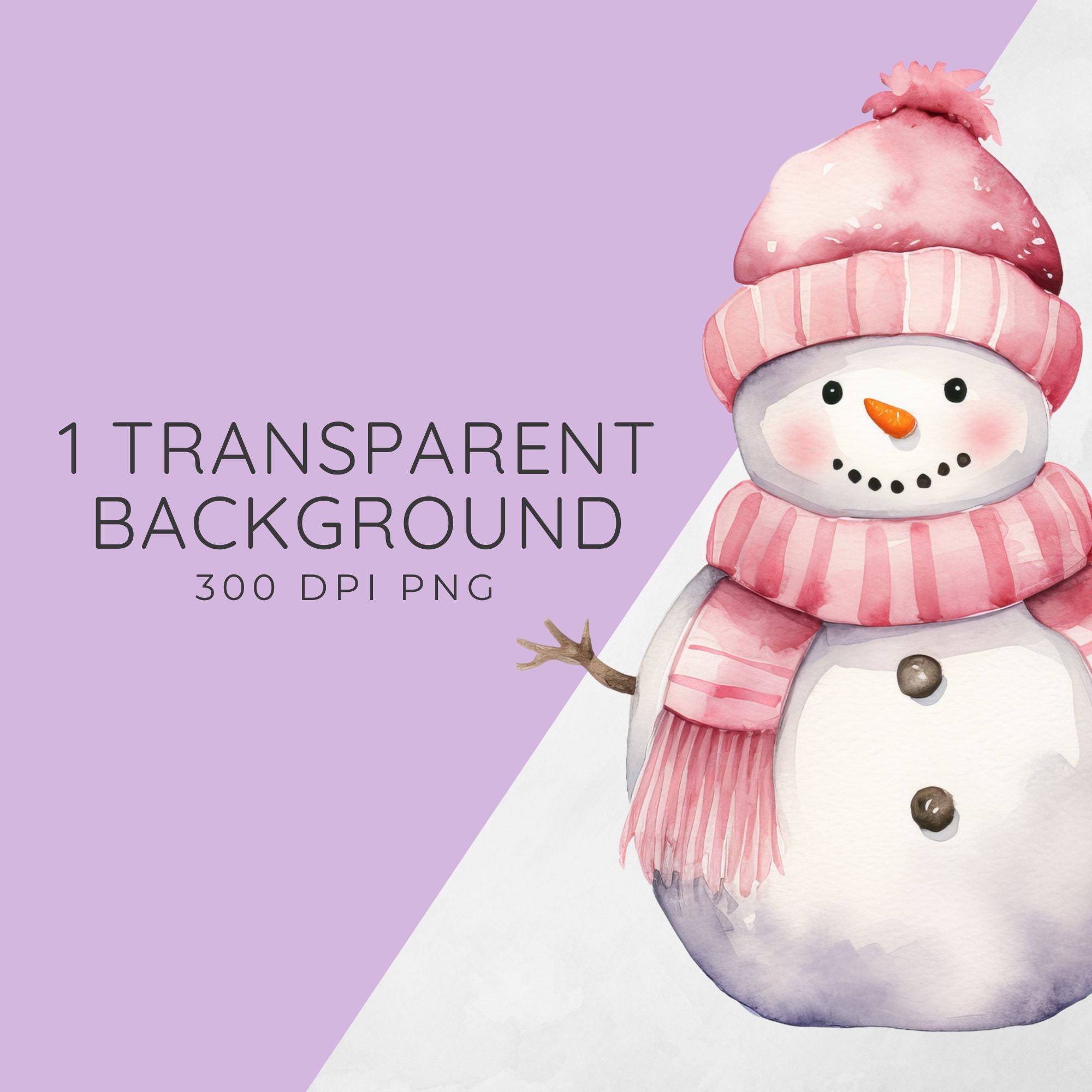 Snowmen Clipart Pink Snowman PNG Watercolour Snowman - Etsy