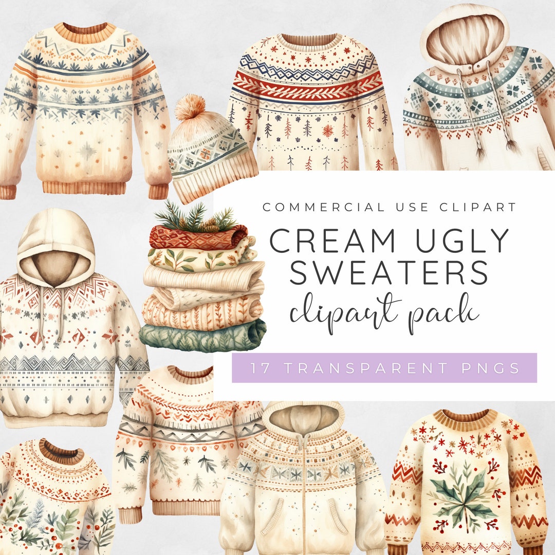 Ugly Christmas Jumper Clipart, Christmas Sweater Clipart, Cream Colour ...