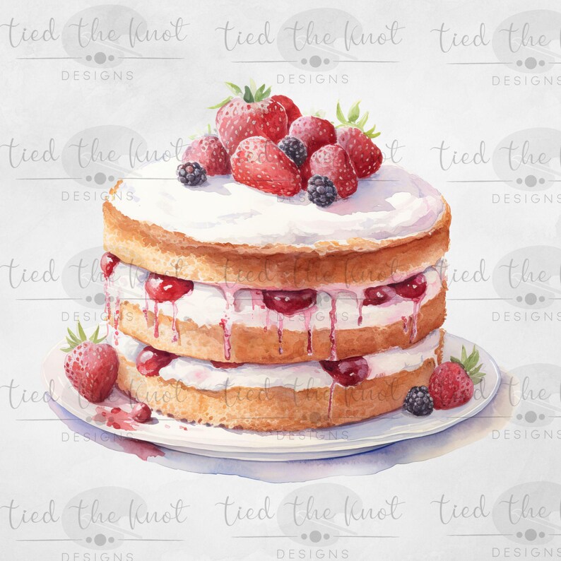 Victoria Sponge Cake Clipart, Watercolour British Dessert PNG ...