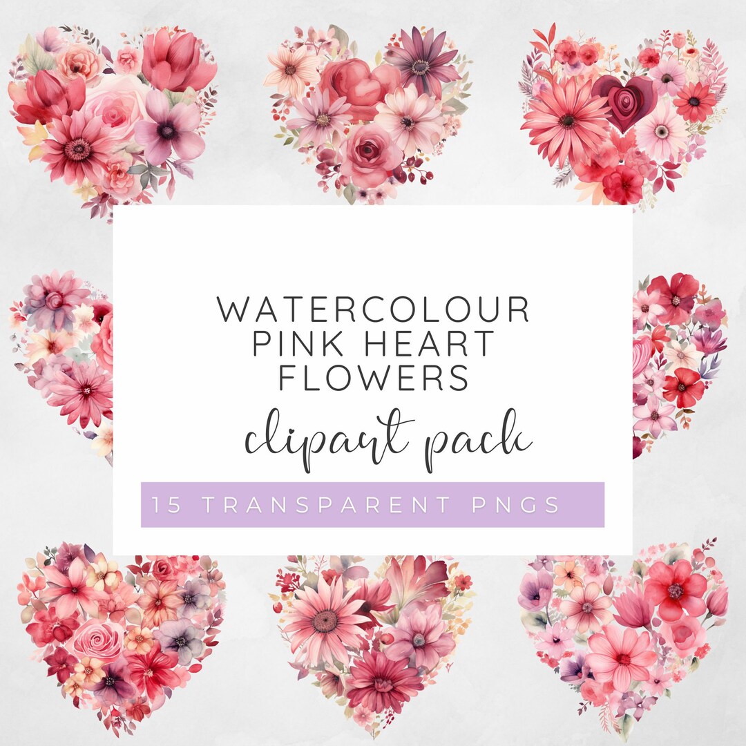 Flower Heart Clipart, Pink Flower Clipart, Floral Heart Clipart, Love ...
