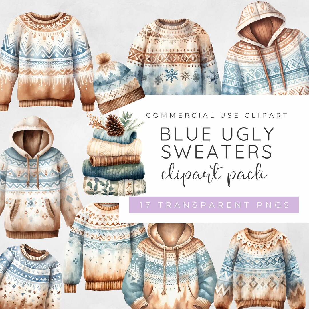 Ugly Christmas Jumper Clipart, Christmas Sweater Clipart, Blue Colour ...
