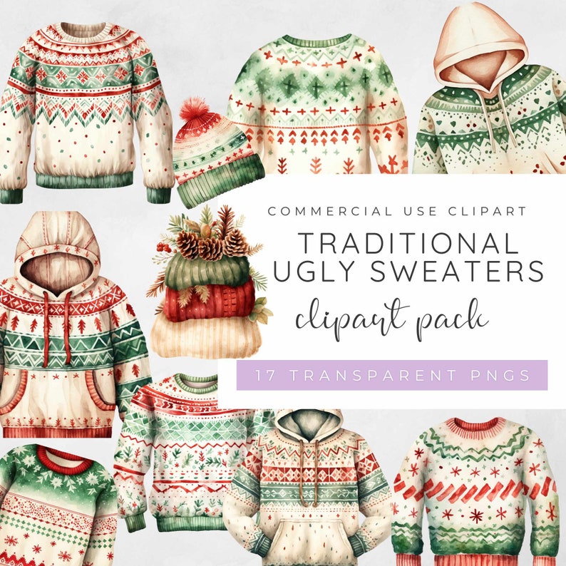 Ugly Christmas Jumper Clipart, Christmas Sweater Clipart, Traditional ...