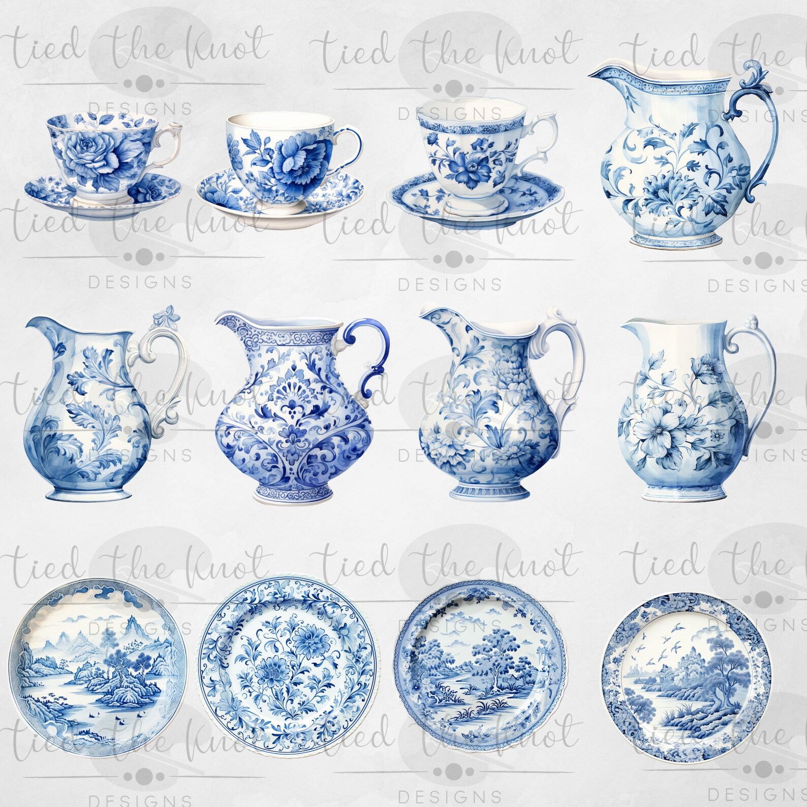 Toile Chinoiserie, Blue Toile Clipart, Toile Vase, Fine China Cup and ...