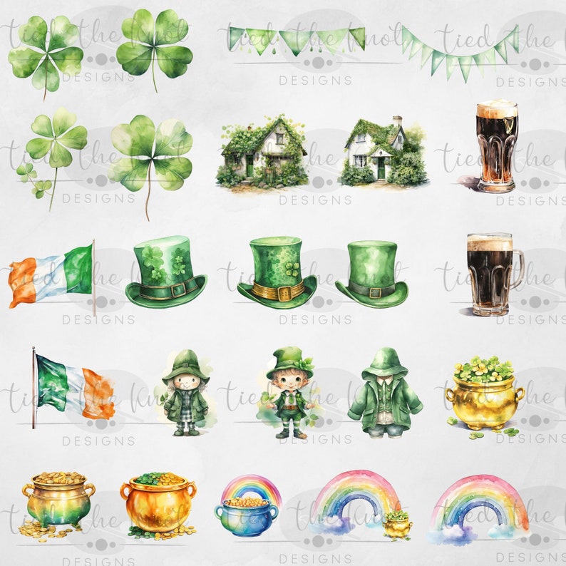 St Patricks Day Clipart, Four Leaf Clover PNG, Pot of Gold Clipart ...