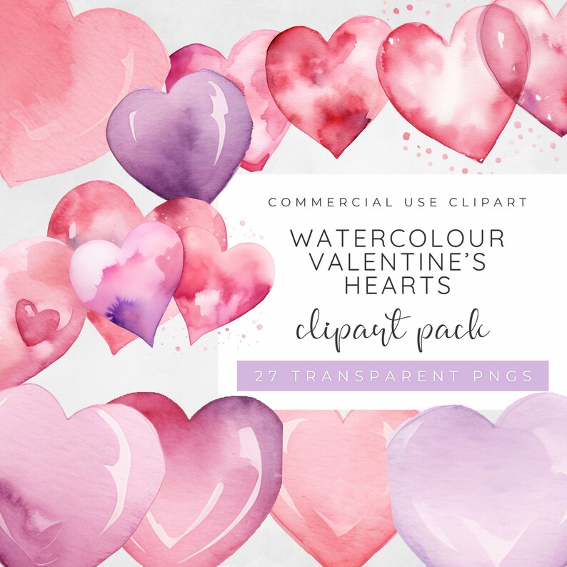 Valentines Heart Clipart, Love Heart Clipart, Watercolour Heart Clipart ...