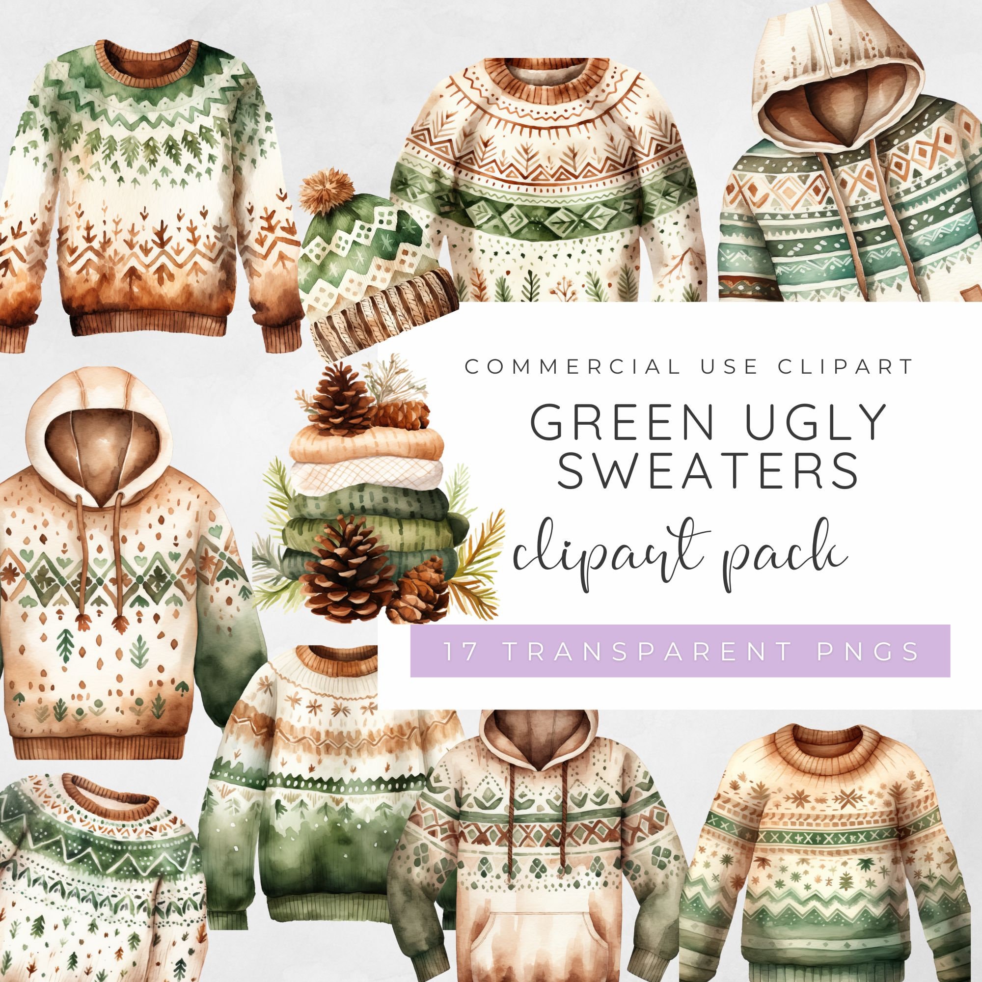 Ugly Christmas Jumper Clipart, Christmas Sweater Clipart, Green Colour ...