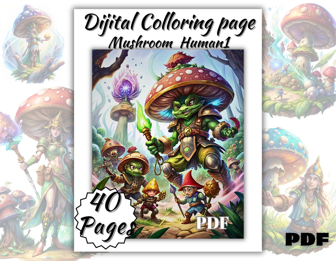 Living Mushrooms 40 Grayscale Coloring Pages Adult and Kids Coloring ...