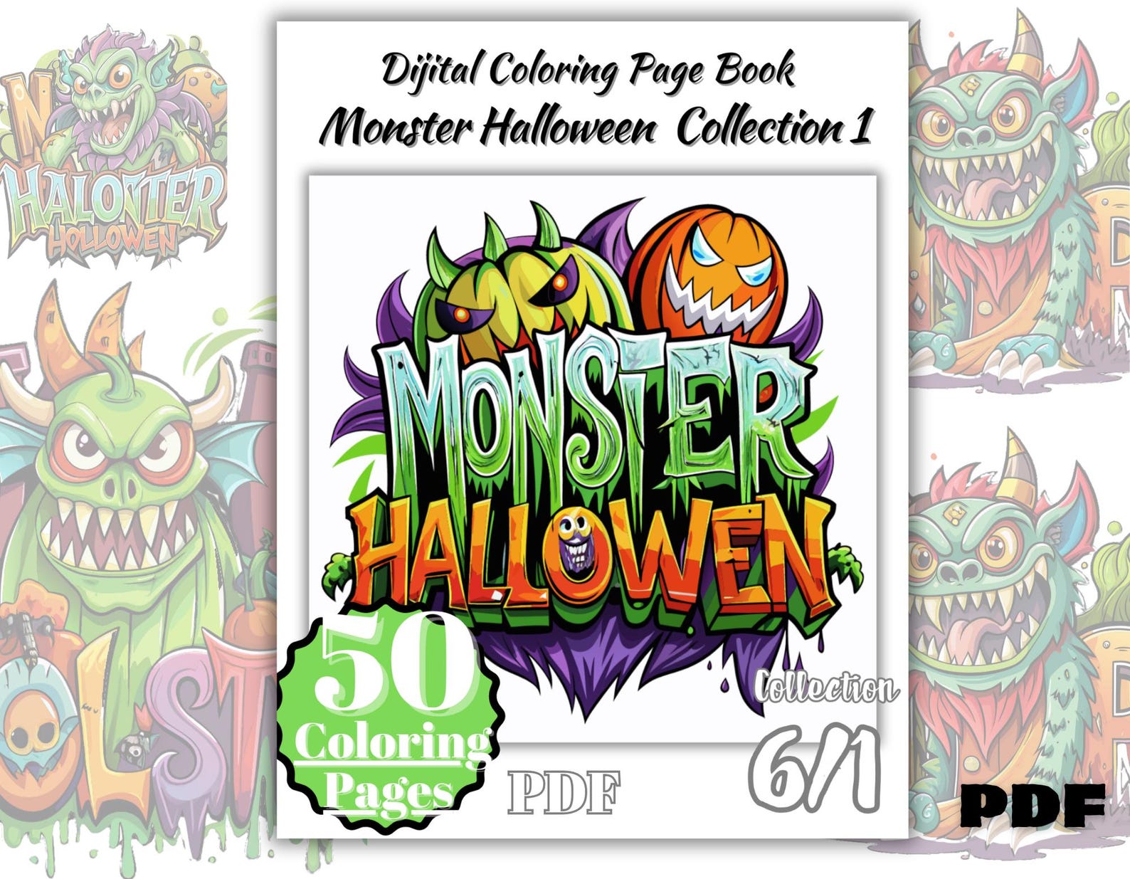 50 Halloween Spooky Coloring Pages for Adult, Instant Download ...