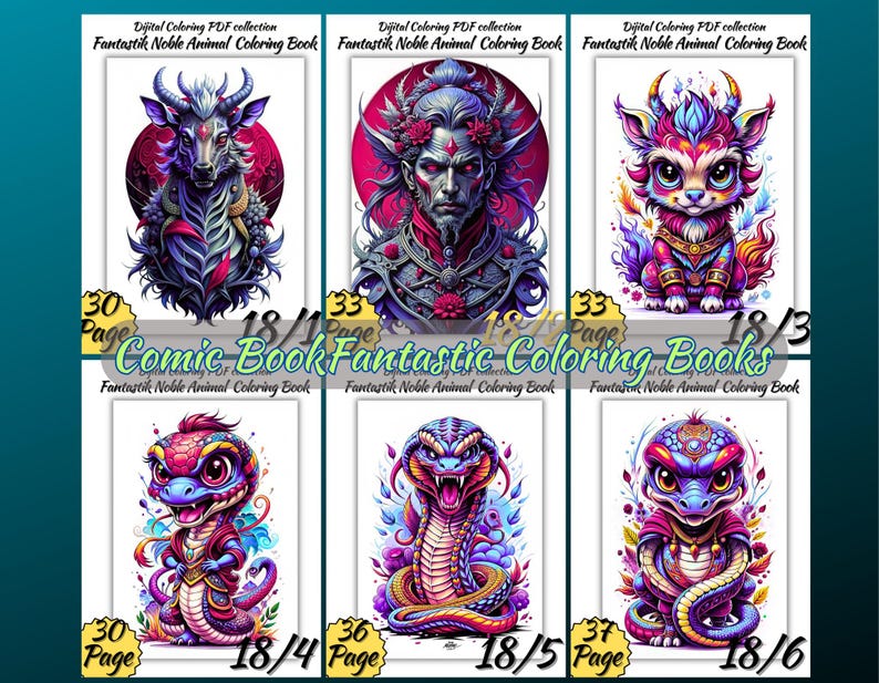 30 Noble Animal Coloring Pages for Adults Teens & Kids 30 Digital Comic ...