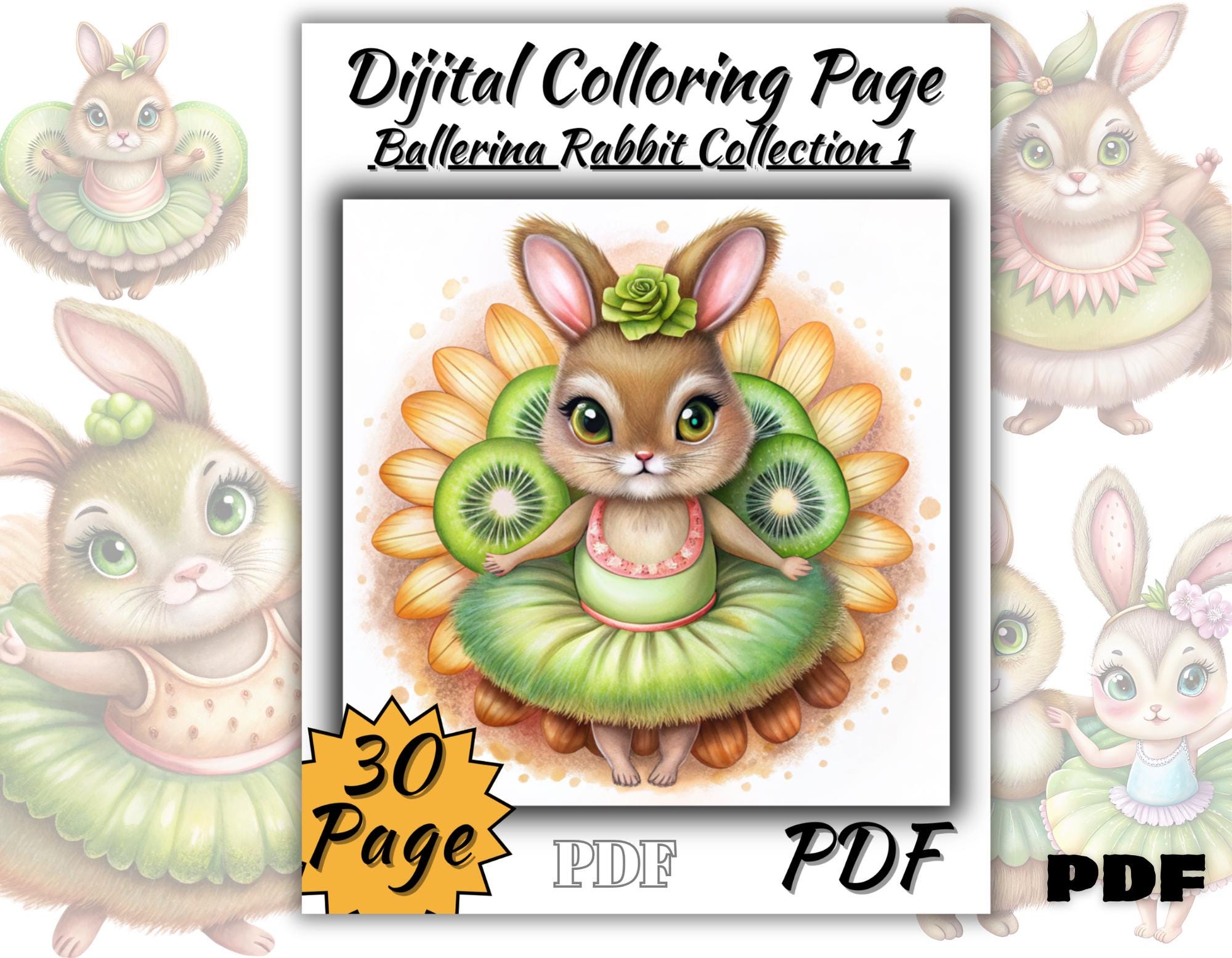 30 Rabbit Ballerina Animals Coloring Pages for Adults Teens & Kids 30 ...