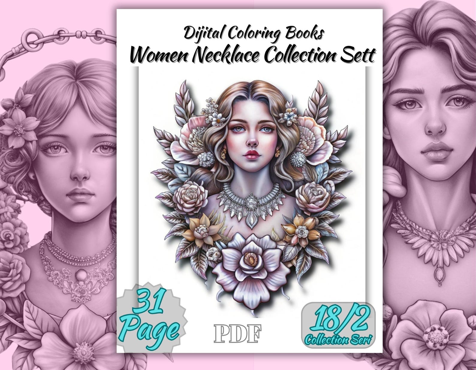 31 Women Necklace Coloring Pages for Adults Teens & Kids 31 Digital ...