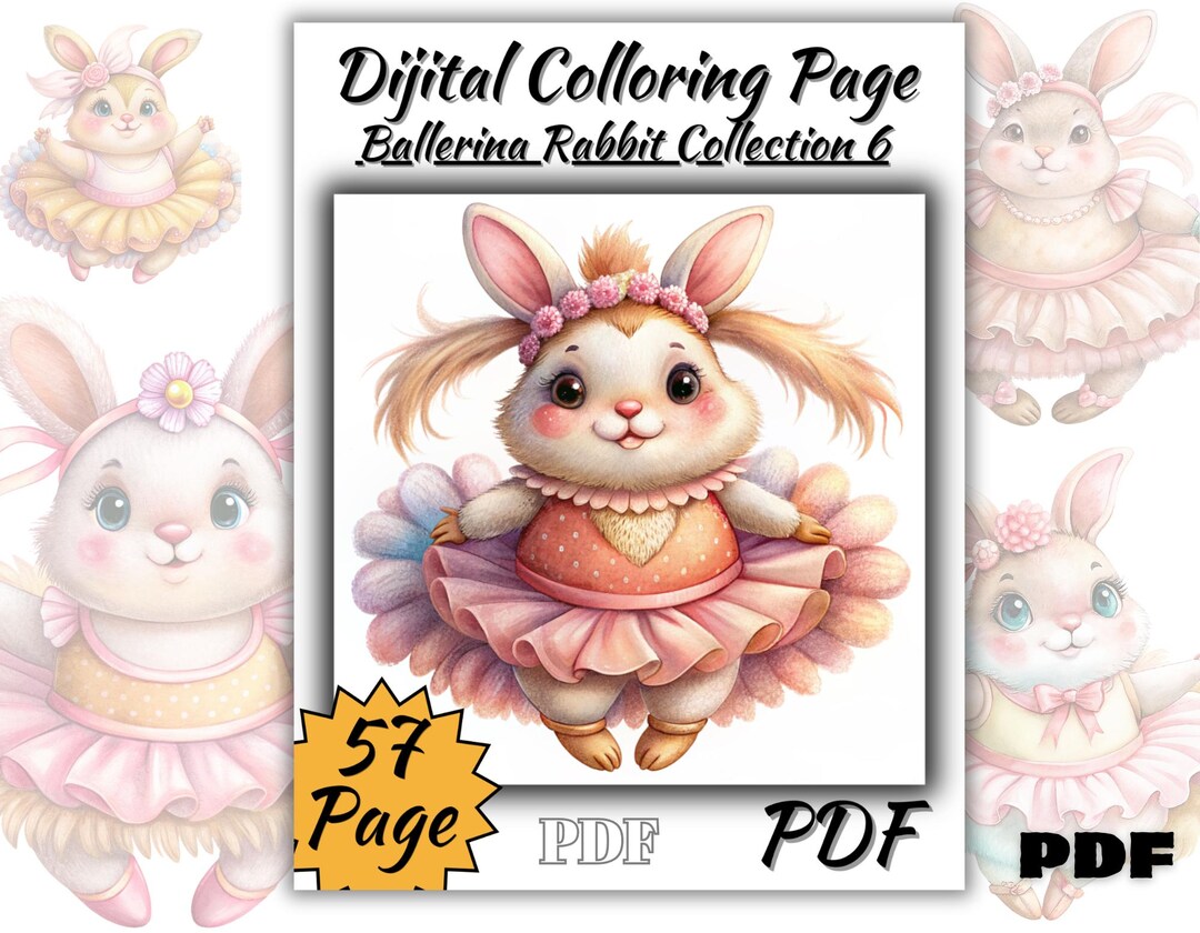 57 Rabbit Ballerina Animals Coloring Pages for Adults Teens & Kids 57 ...