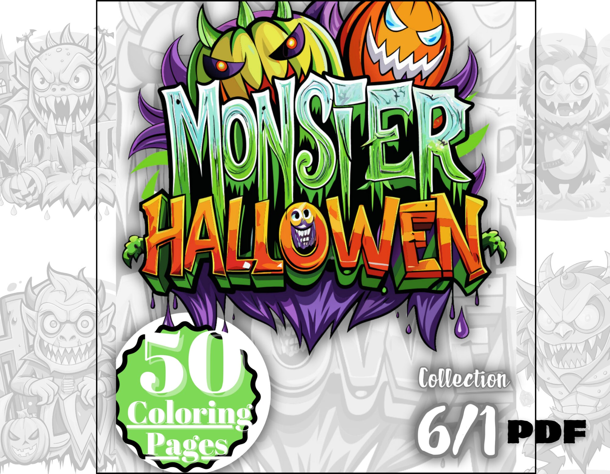50 Halloween Spooky Coloring Pages for Adult, Instant Download ...