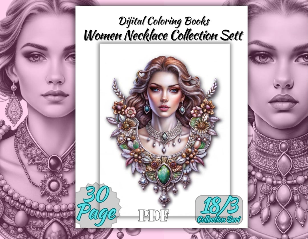 30 Women Necklace Coloring Pages for Adults Teens & Kids 31 Digital ...