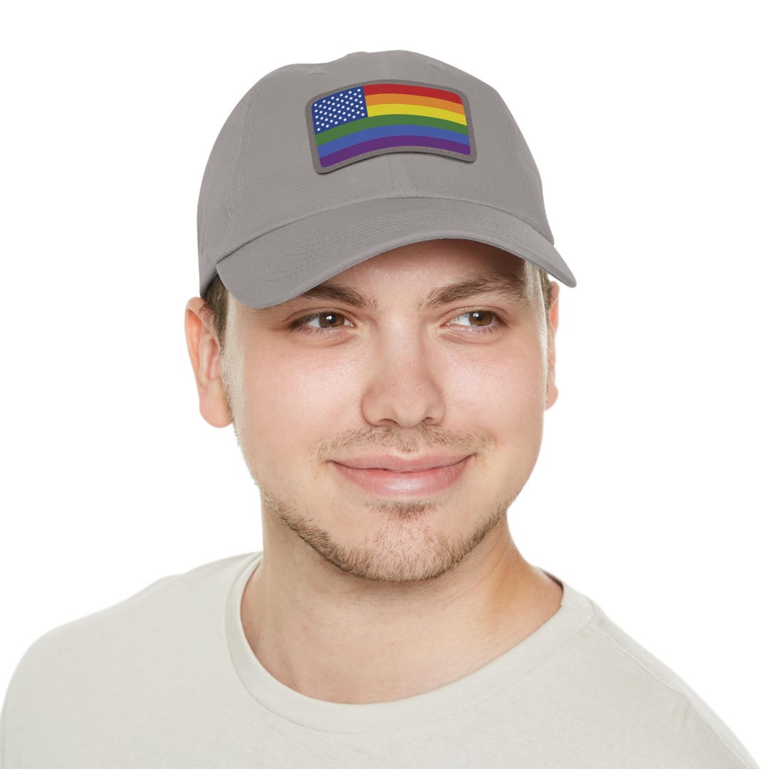 USA Pride Flag Hat With Leather Patch, Gay Pride Cap, Summer Accessory ...