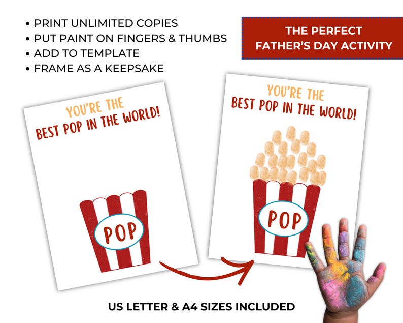 Father’s Day Fingerprint Art Printable, Gift for Dad, Kids Popcorn ...
