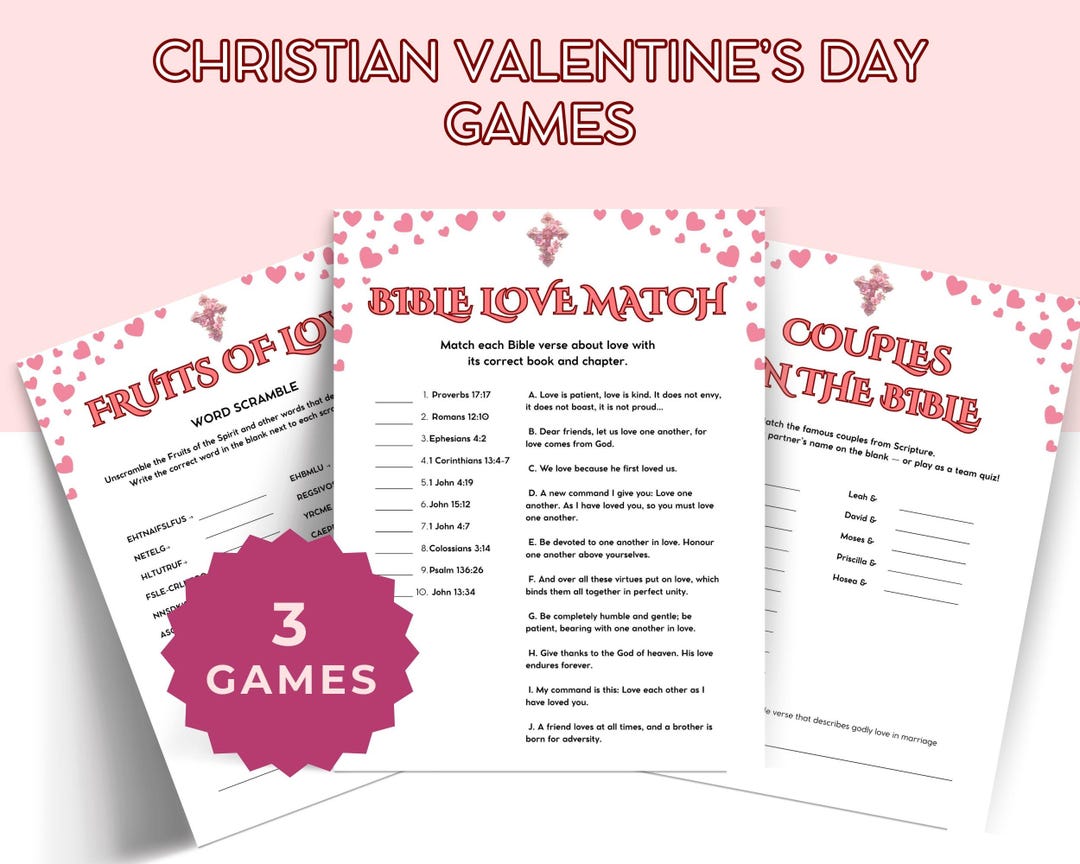 Christian Valentine Games Printable, Faith Based Bible Love Match ...