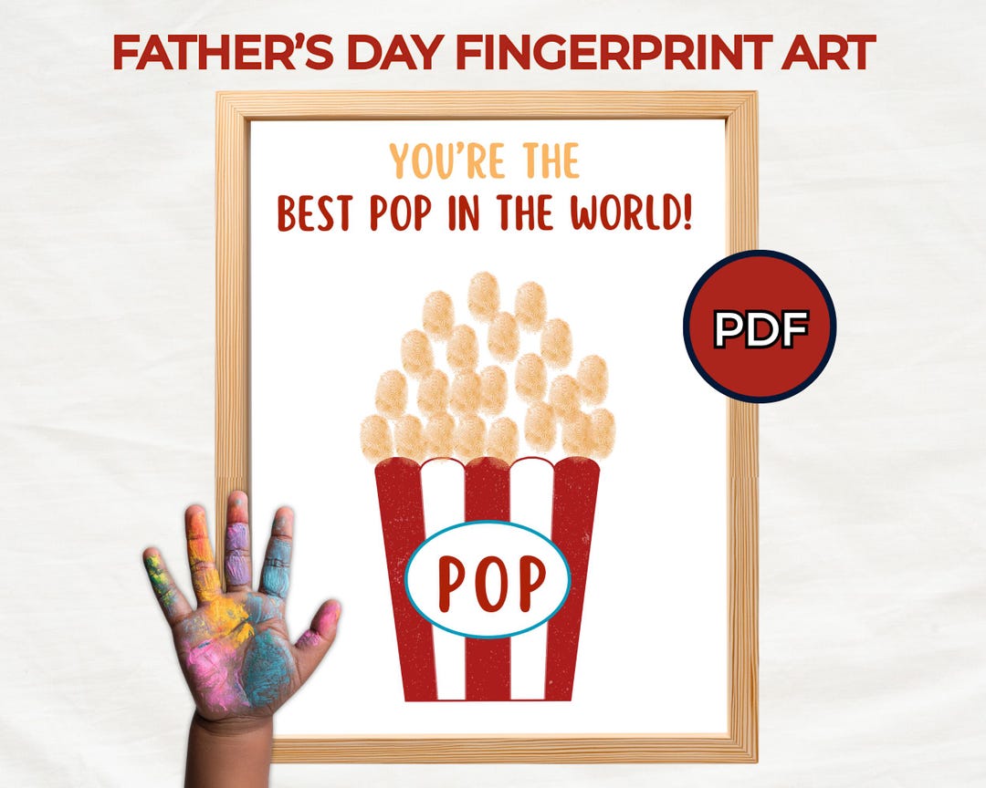 Father’s Day Fingerprint Art Printable, Gift for Dad, Kids Popcorn ...