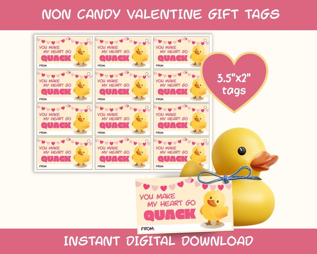 Non Candy Valentine Gift Tag Printable PDF for Rubber Duck Kids Teacher ...