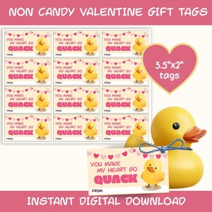 Non Candy Valentine Gift Tag Printable PDF for Rubber Duck Kids Teacher ...