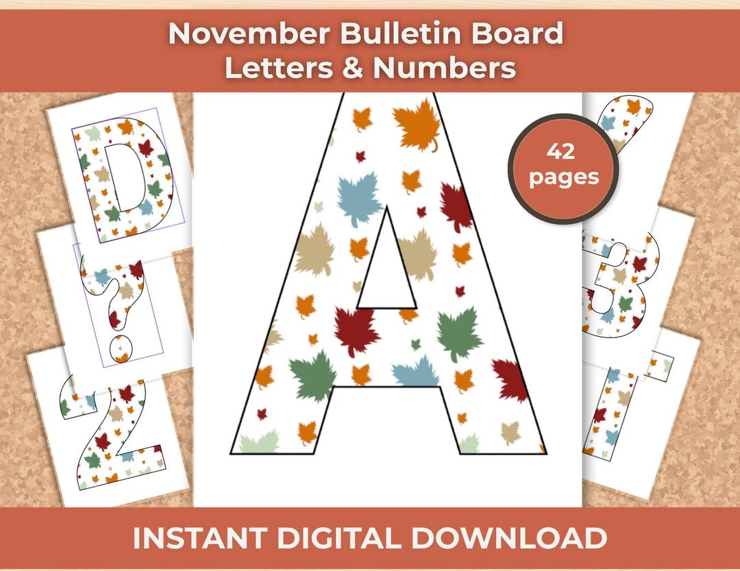 Fall Bulletin Board Letters Printable A-Z, November Classroom Alphabet ...