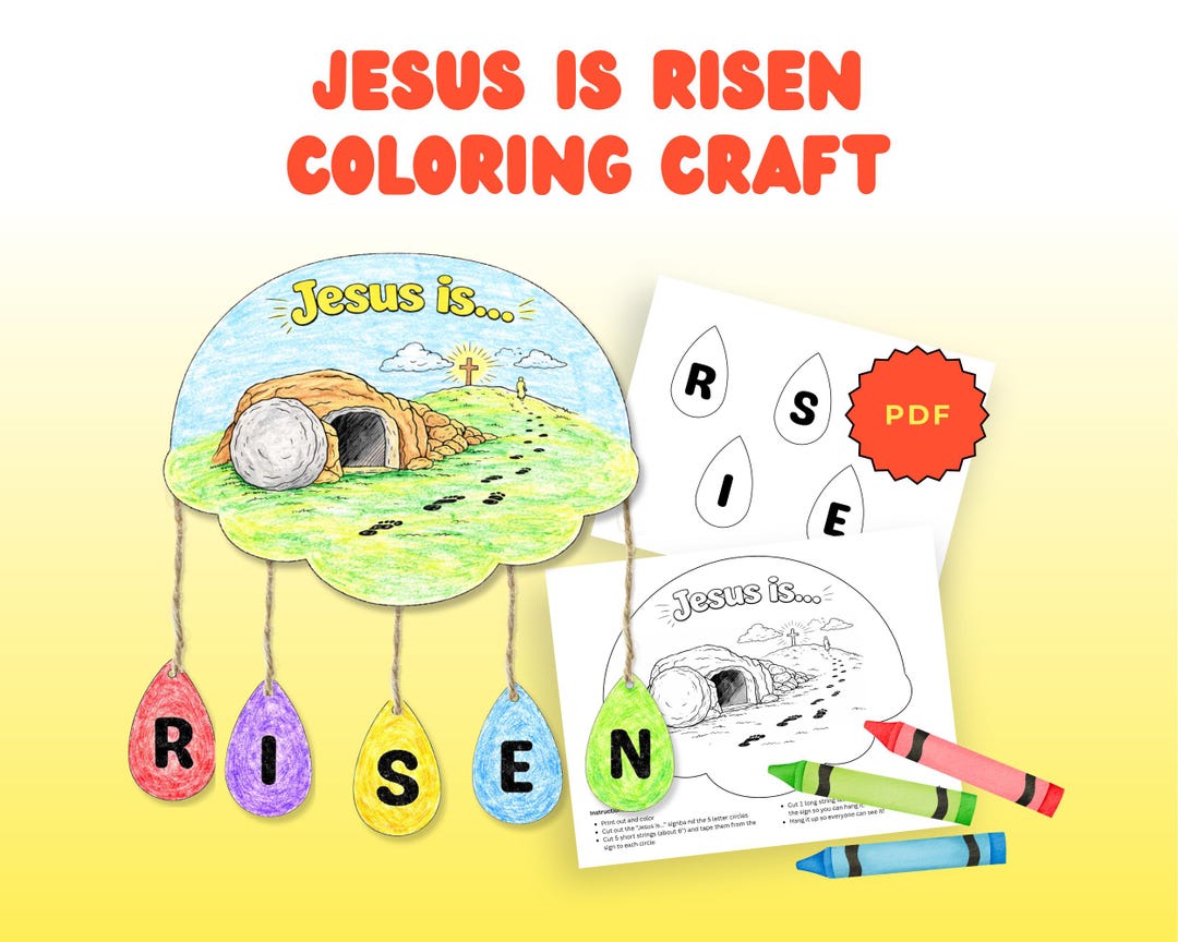 He is Risen Coloring Craft, Printable Easter Bible Activity, Sunday ...