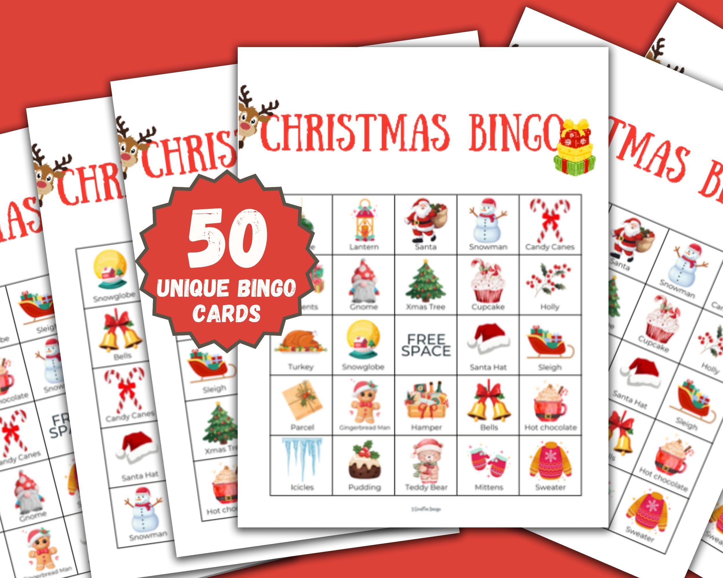 50 Christmas Bingo Cards Printable, Classroom, Kids Holiday Office ...