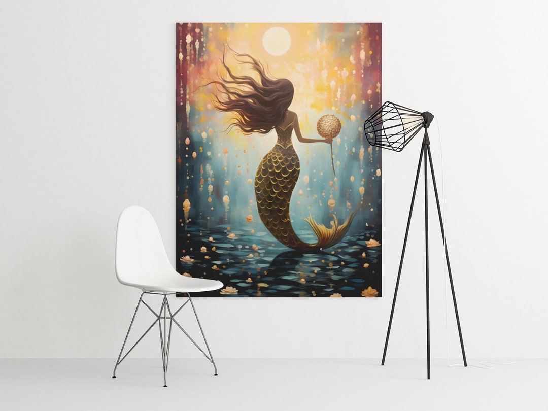 PRINTABLE Enchanted Mermaid Moonlit Lake Art Print - Wall Art ...
