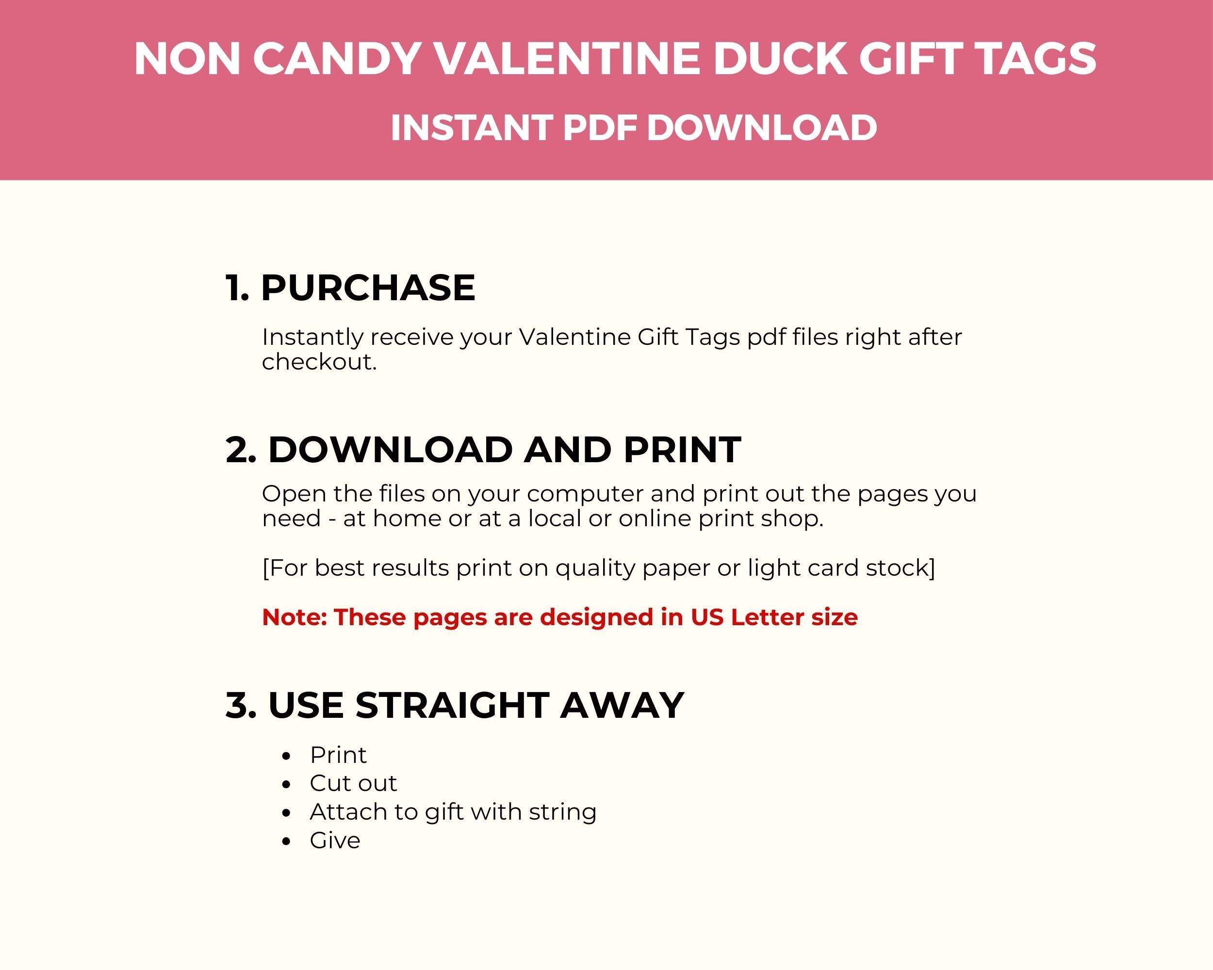 Non Candy Valentine Gift Tag Printable PDF for Rubber Duck Kids Teacher ...