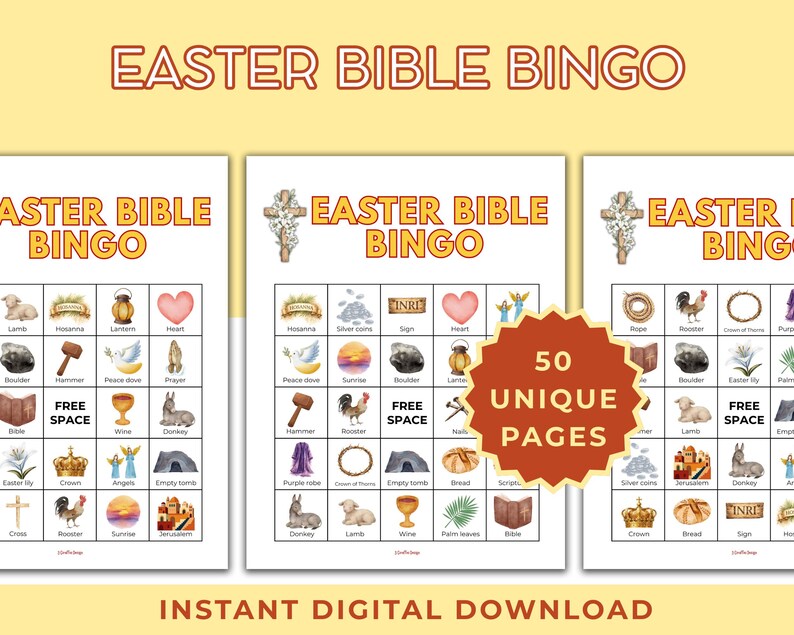 Easter Bible Bingo Printable, Christian Game for Church, Sunday School ...