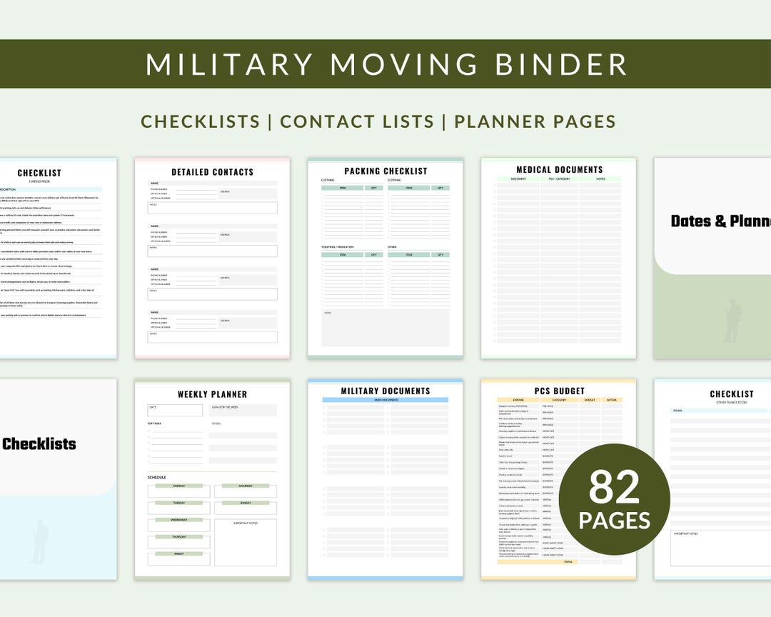 PCS Binder Printable, Military Moving Binder PDF, 82-page PCS Planner ...