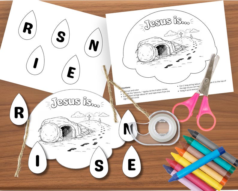 Jesus is Risen Coloring Craft for Kids, Printable Sunday School Bible ...