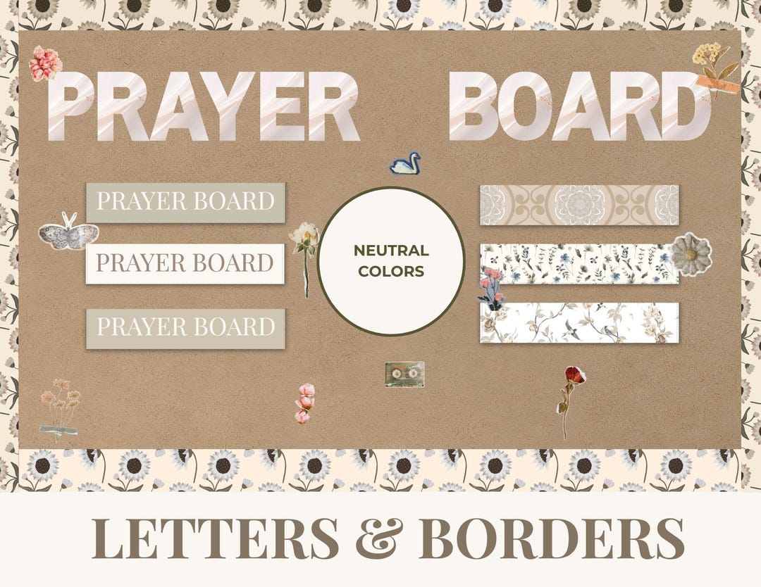 Christian Vision Prayer Board Letters & Borders Kit Printable, Neutral ...