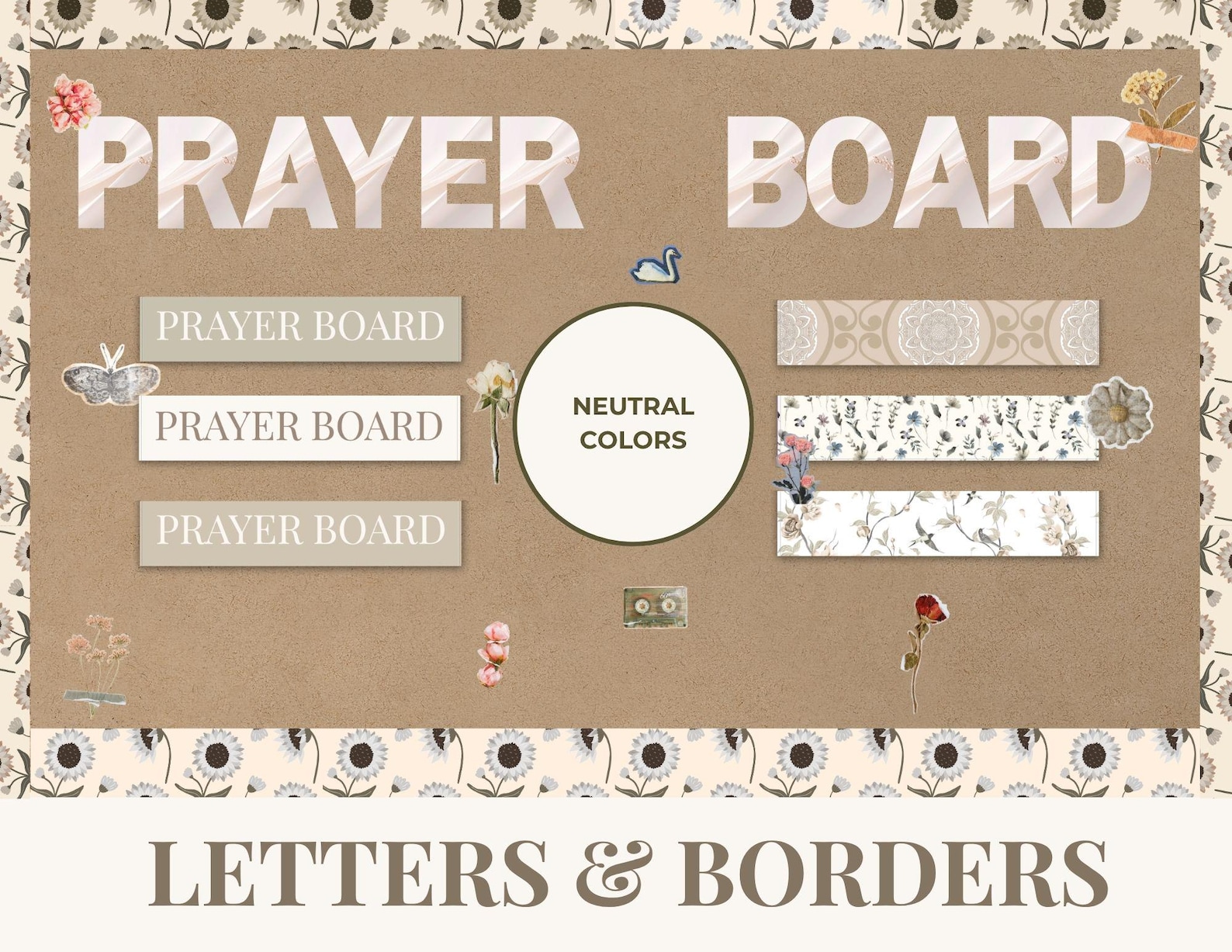 Christian Vision Prayer Board Letters & Borders Kit Printable, Neutral ...