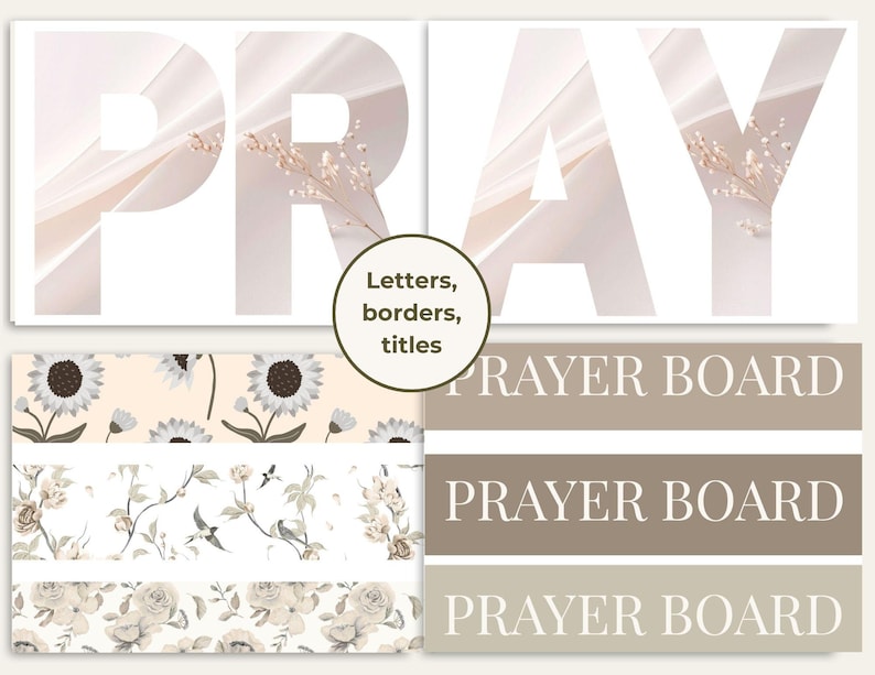 Christian Vision Prayer Board Letters & Borders Kit Printable, Neutral ...