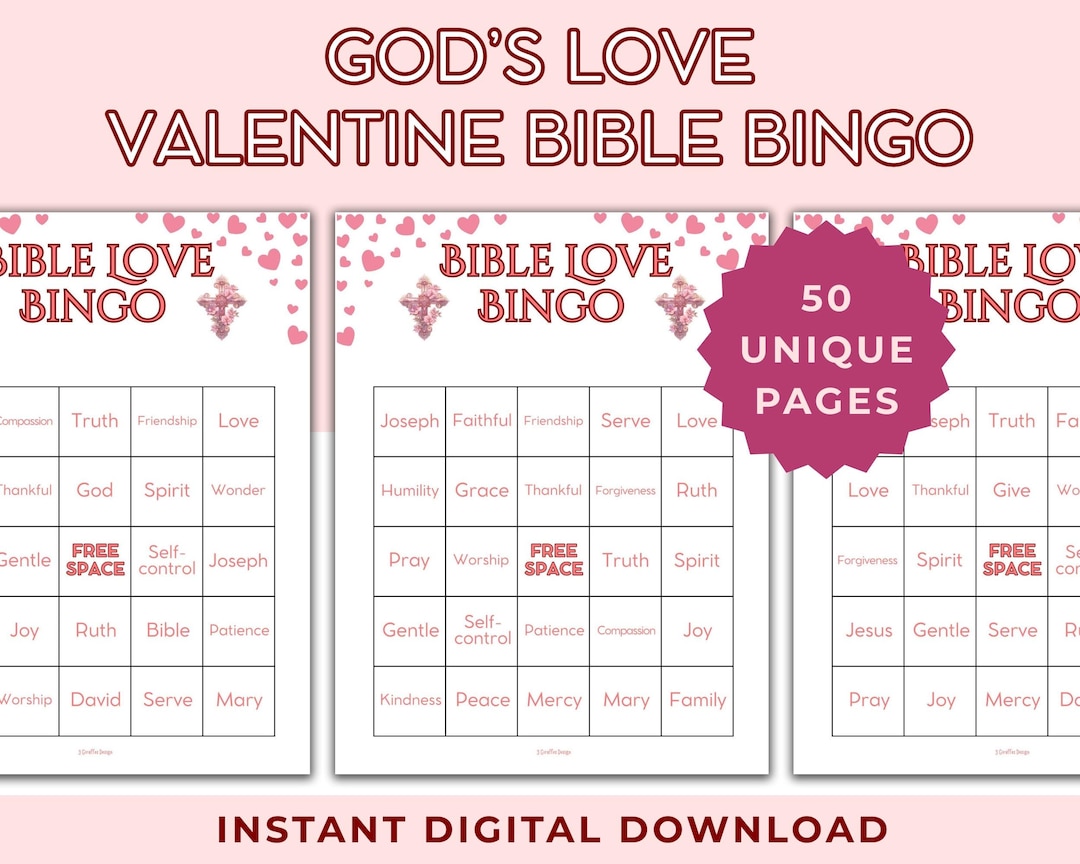 Bible Bingo Valentine Game, 50 Printable Christian Faith Based Love ...