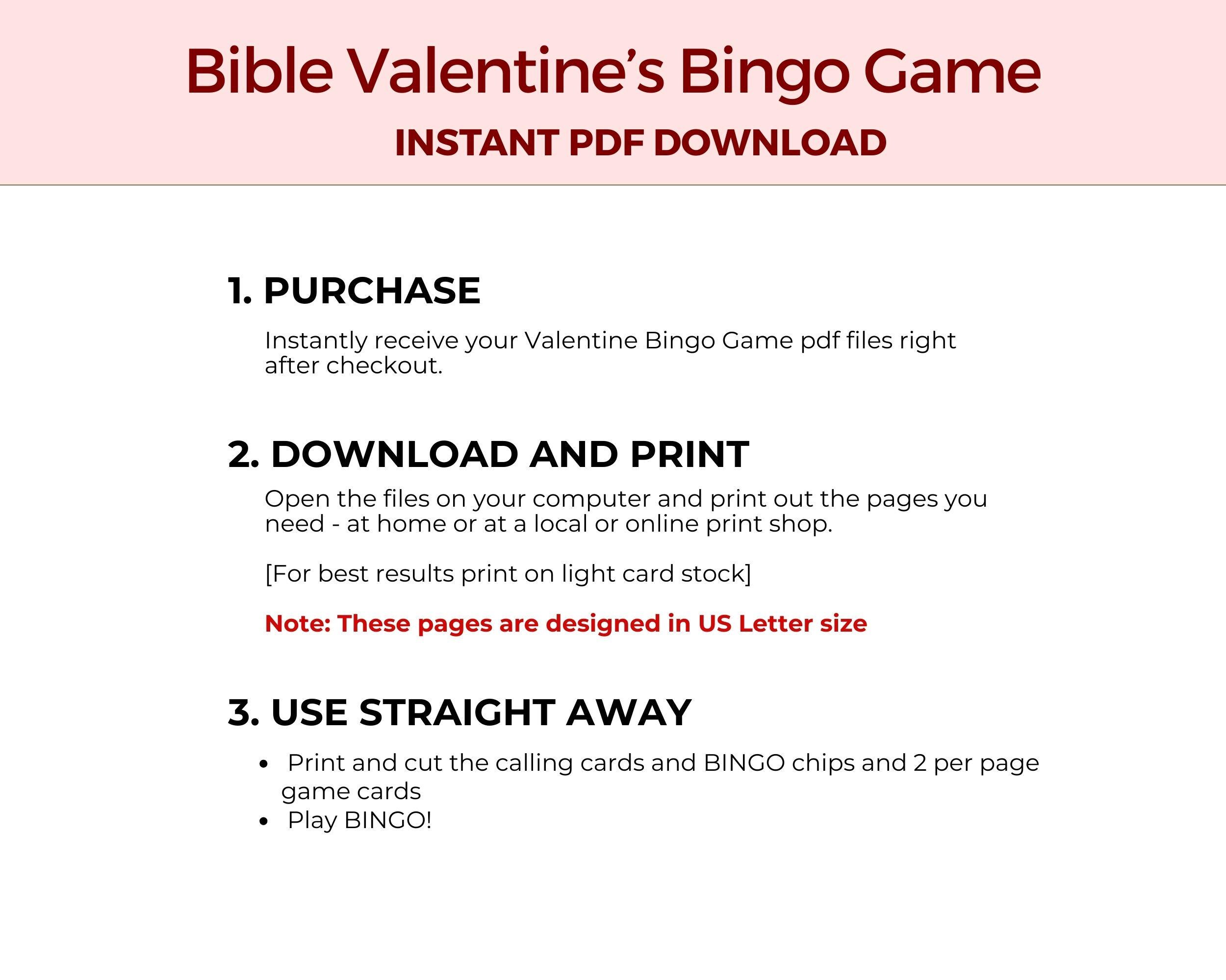 Bible Bingo Valentine Game, 50 Printable Christian Faith Based Love ...