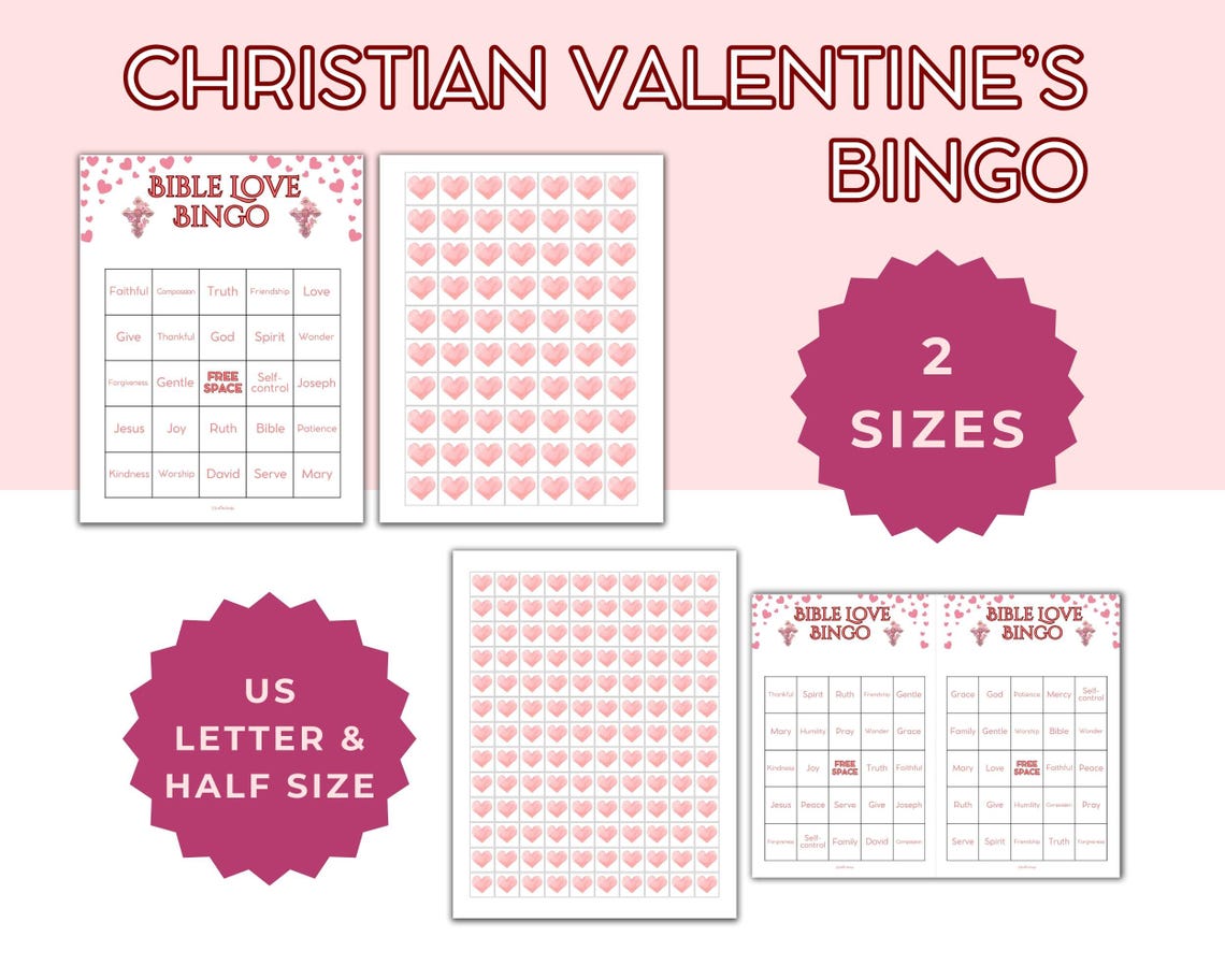 Bible Bingo Valentine Game, 50 Printable Christian Faith Based Love ...