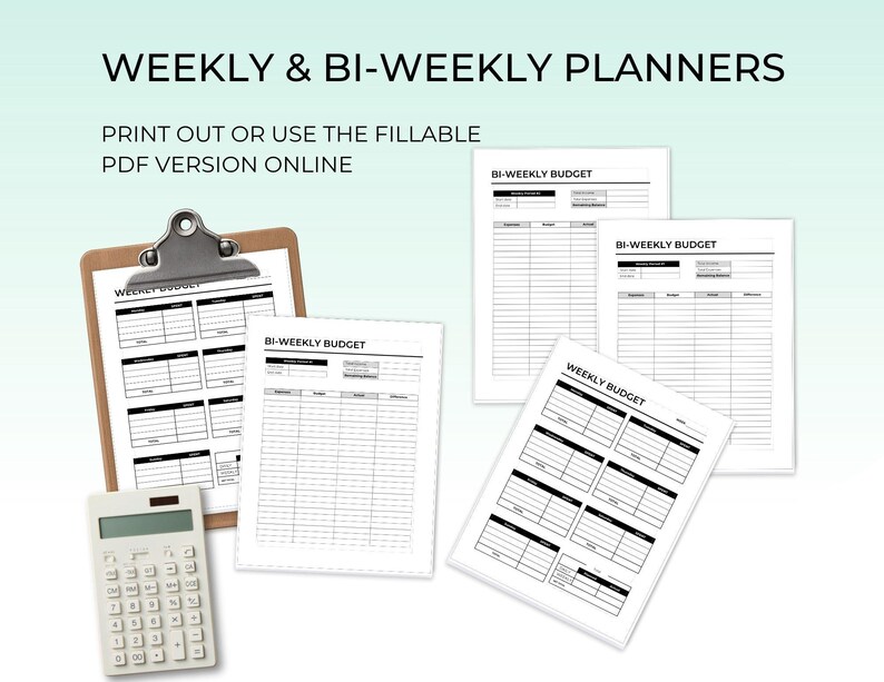 Weekly Biweekly Budget Printable Fillable Planner PDF, Twice a Month ...