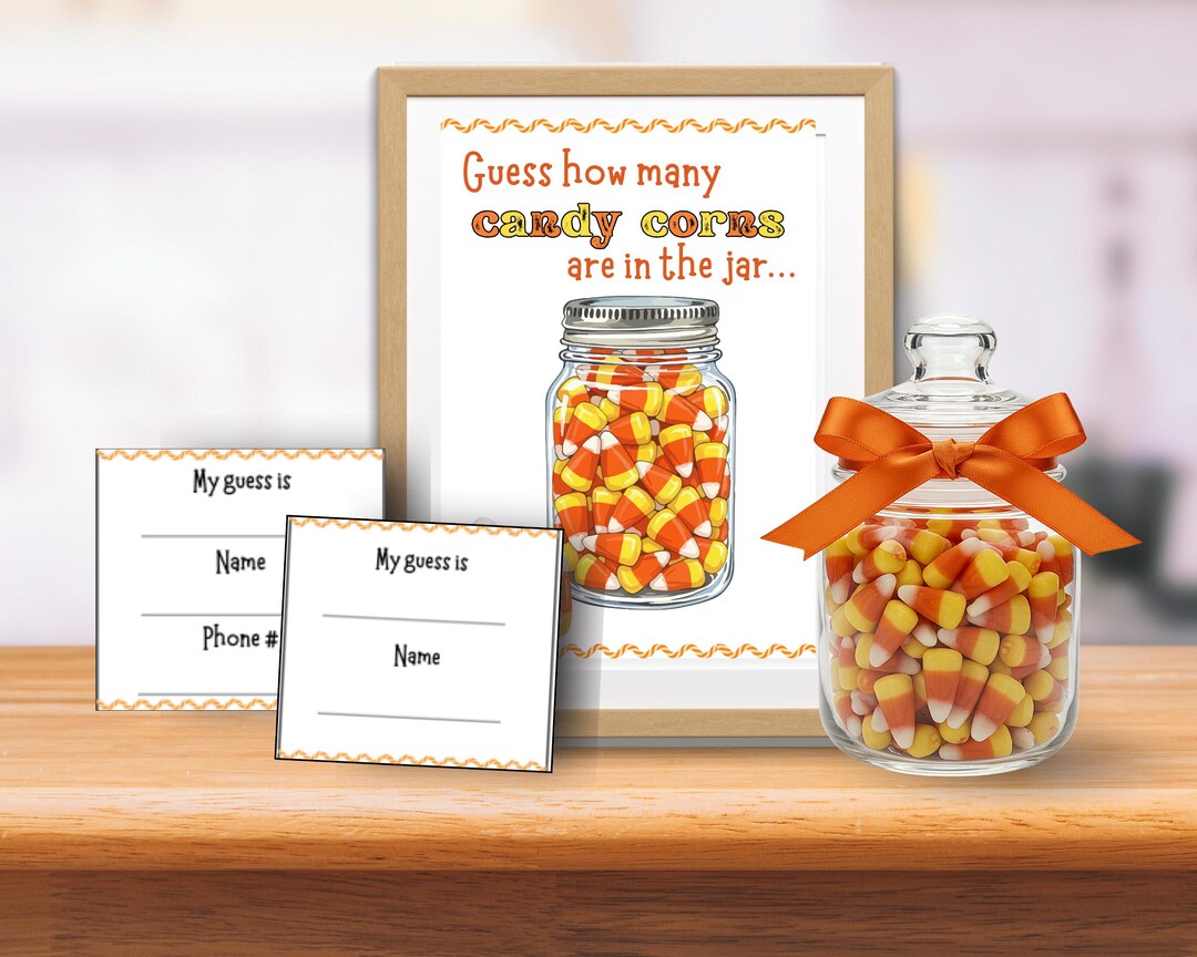 Guess How Many Candy Corns in the Jar, Printable Halloween Game ...
