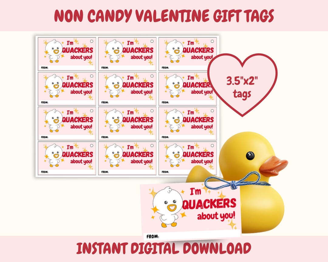 Non Candy Valentine Gift Tag Printable PDF Lucky Duck for Kids Teacher ...