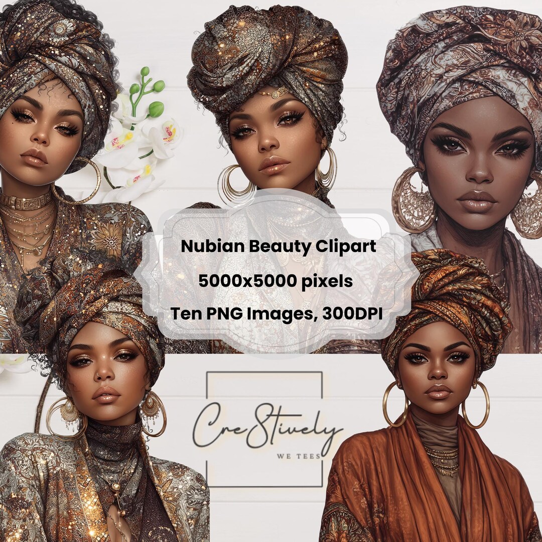 Nubian Beauty Clipart Bundle | 10 PNG African American Women Graphics ...