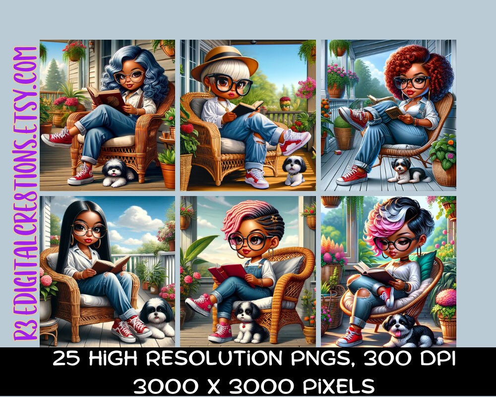 Reading Chibis 25 PNG Bundle, High Res Digital Images, POD Perfect ...