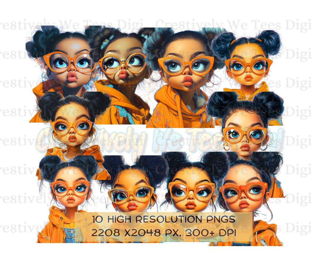 Adorable Girl Clipart Bundle 10 High-resolution Pngs Cute Afro Puffs ...