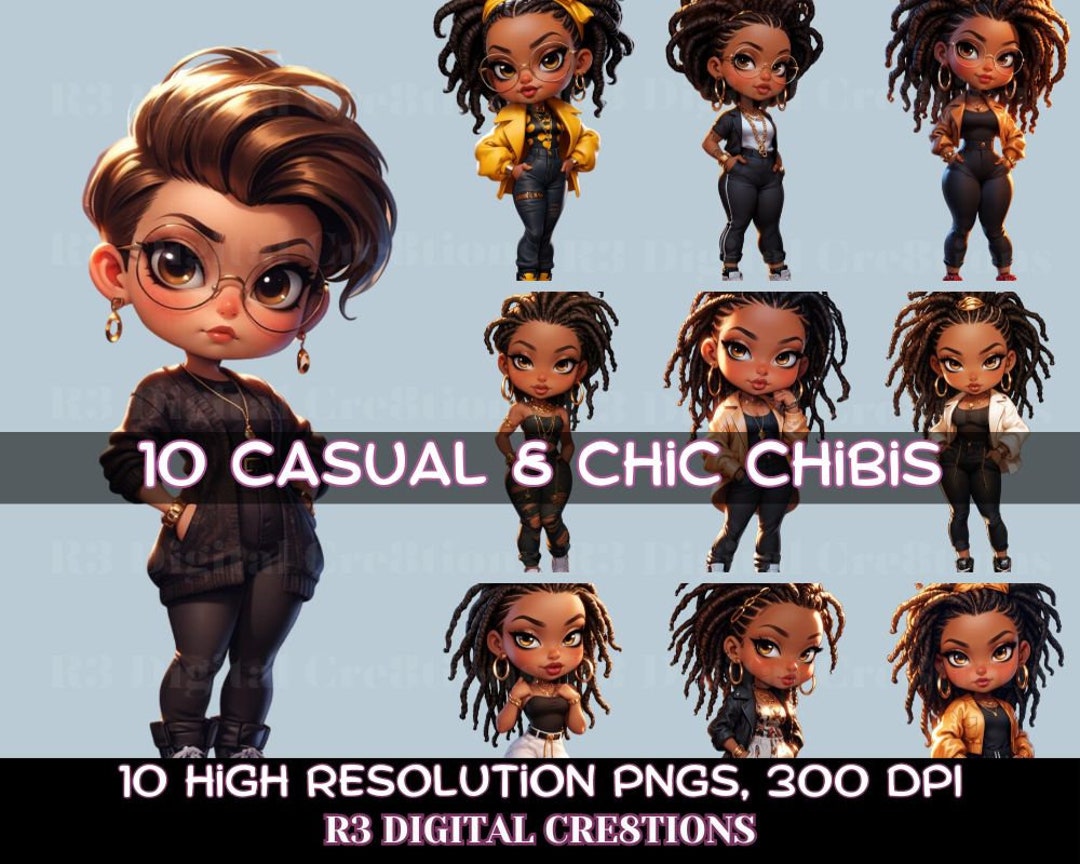 Casual and Chic Chibis, Cute and Stylish Digital Dolls, Social Media Post Perfect, Print on ...