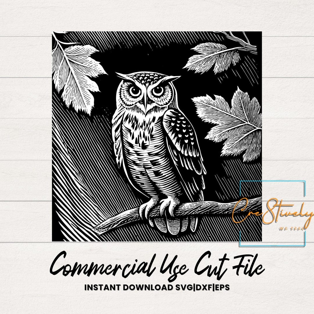 Fall Owl Svg, Autumn Owl, Elegant Bird, Woodcut Style, Thanksgiving ...